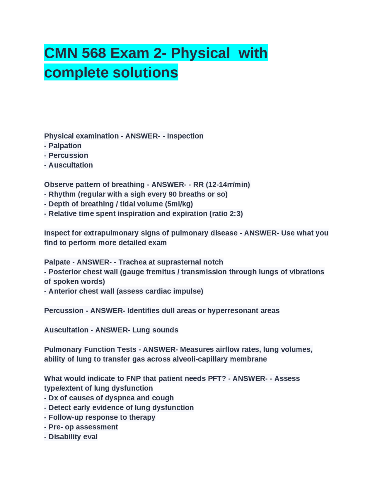 CMN 568 Exam 2- Physical with complete solutions. | Exams Public Health ...