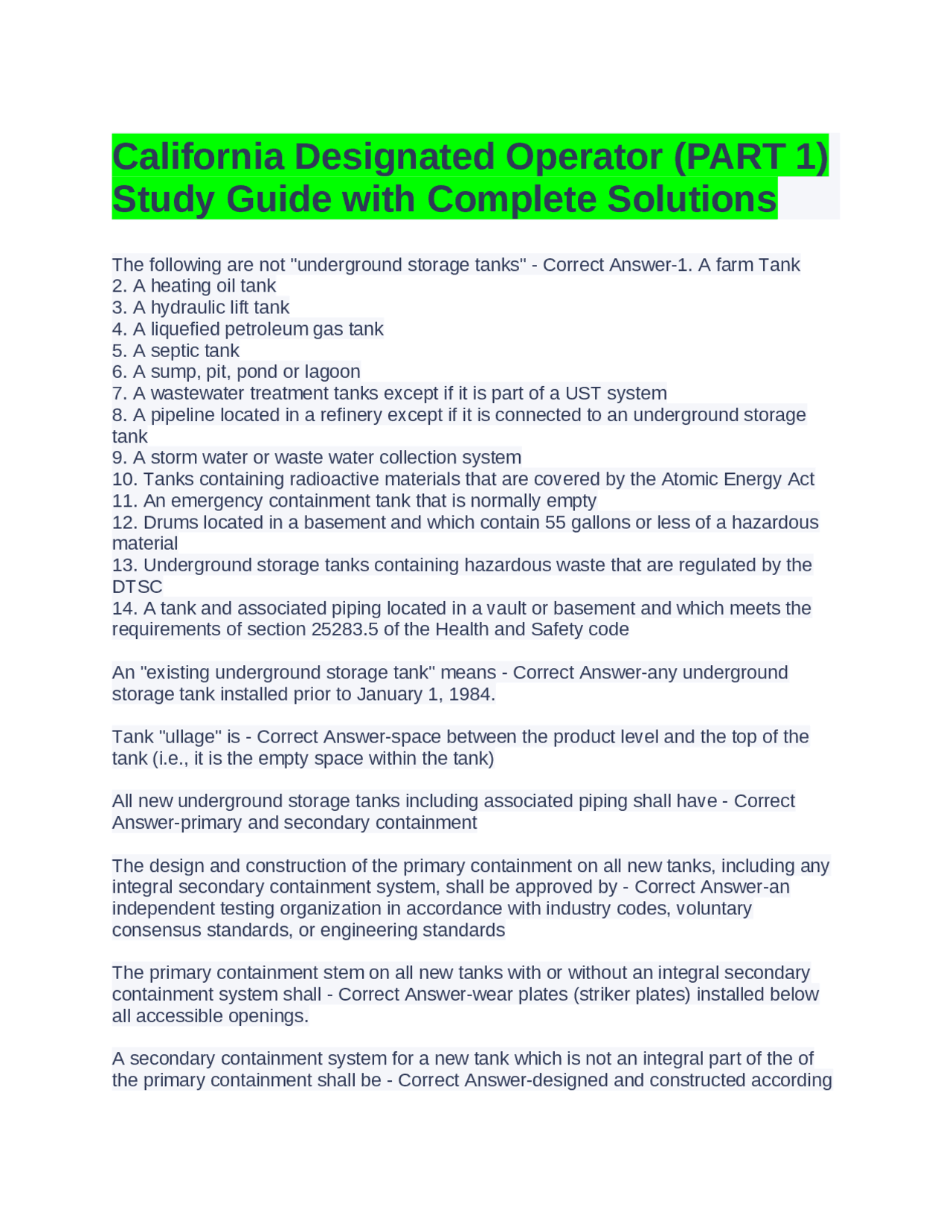 California Designated Operator (PART 1) Study Guide with Complete ...