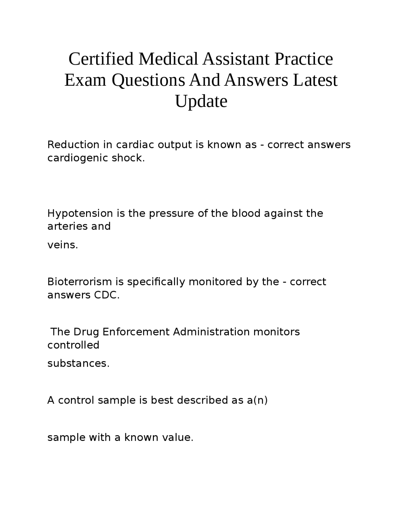 Certified Medical Assistant Practice Exam Questions And Answers Latest ...