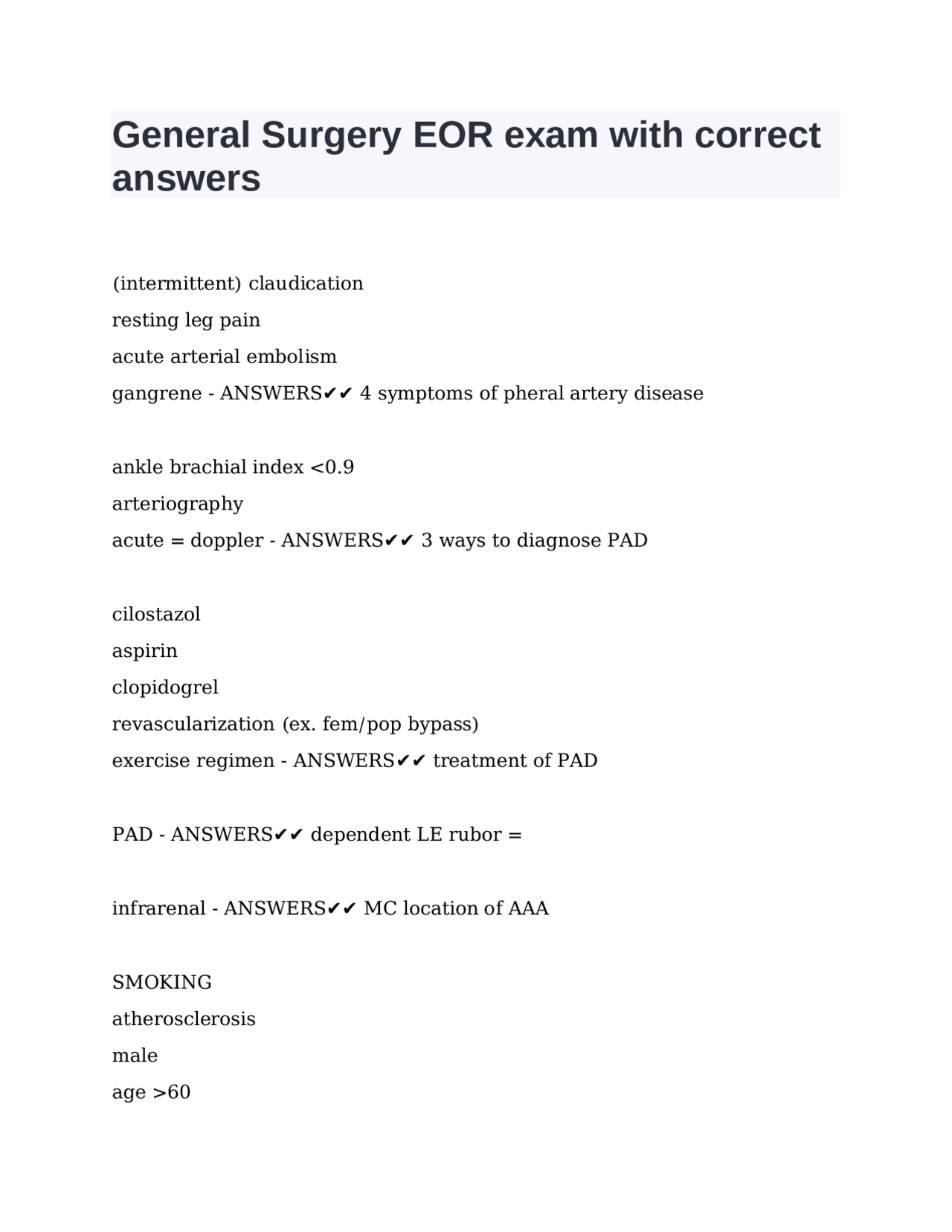 General Surgery EOR exam with correct answers | Exams General Surgery | Docsity