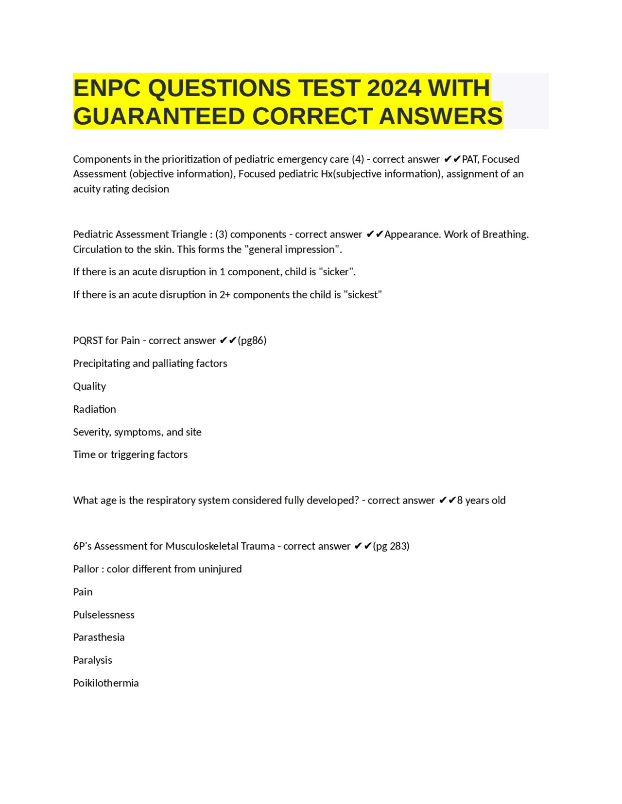 ENPC QUESTIONS TEST 2024 WITH GUARANTEED CORRECT ANSWERS | Exams ...