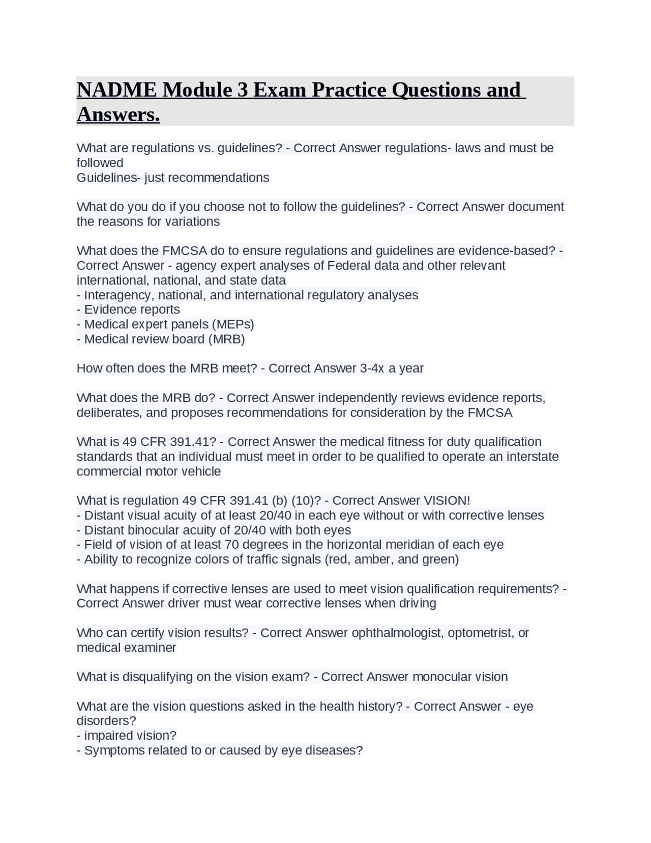 NADME Module 3 Exam Practice Questions and Answers. | Exams Banking Law ...
