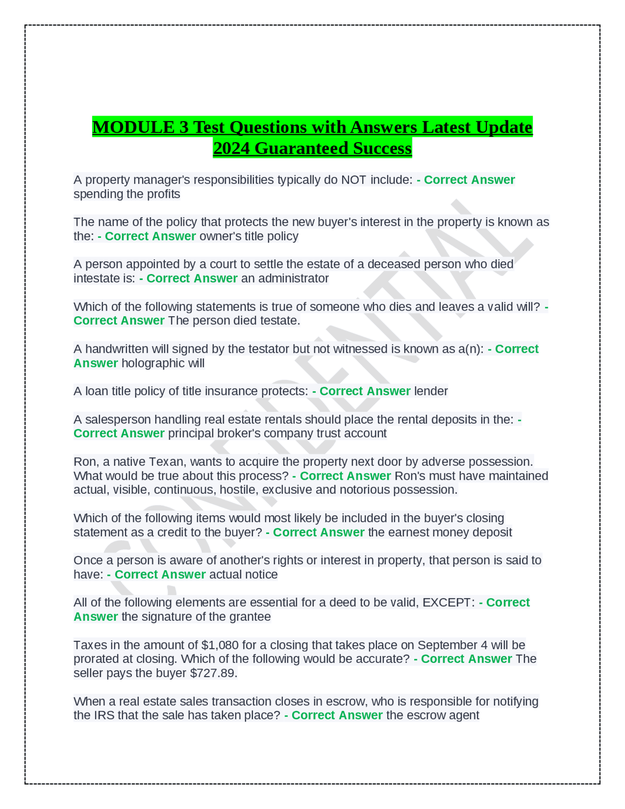 MODULE 3 Test Questions with Answers Latest Update 2024 Guaranteed ...