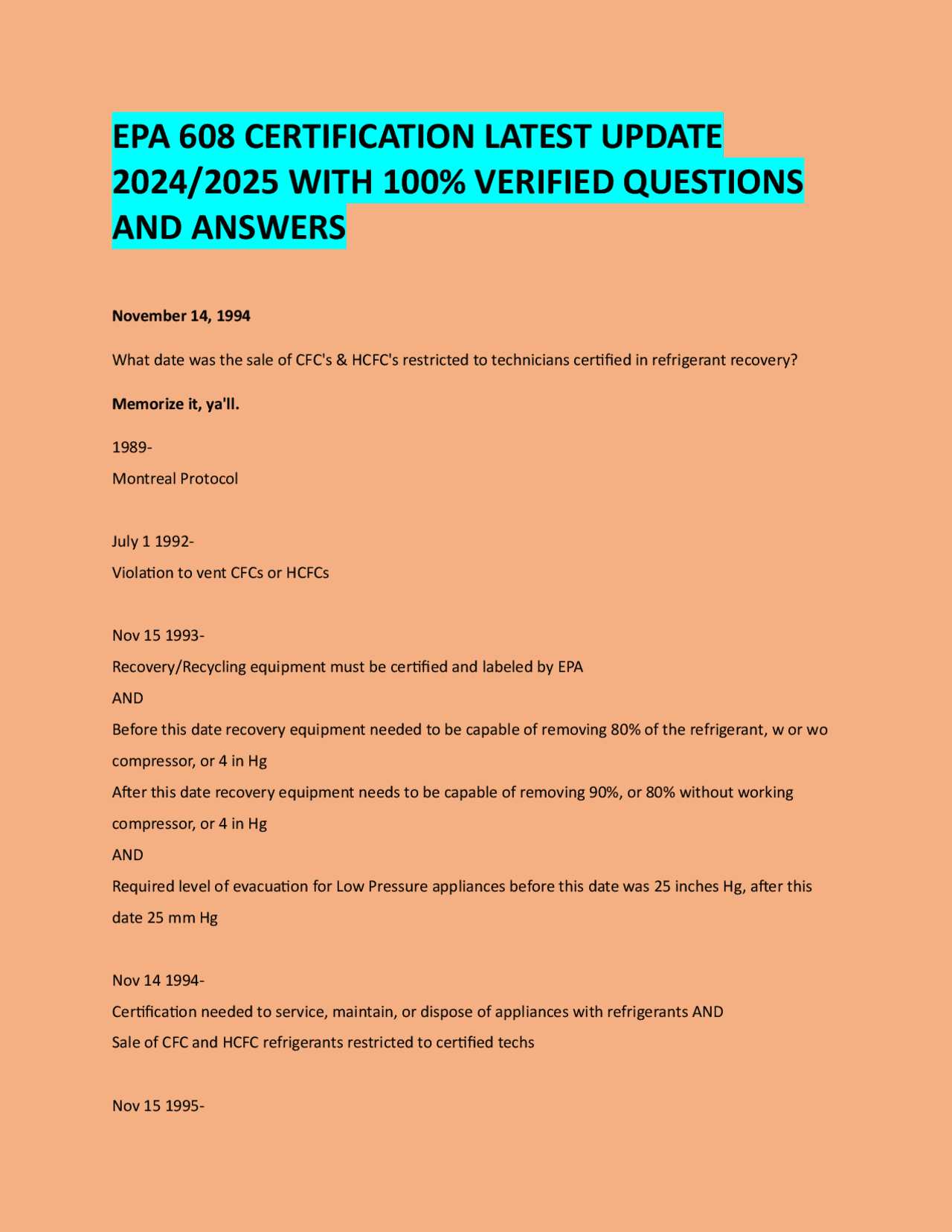 EPA 608 CERTIFICATION LATEST UPDATE 2024/2025 WITH 100% VERIFIED ...