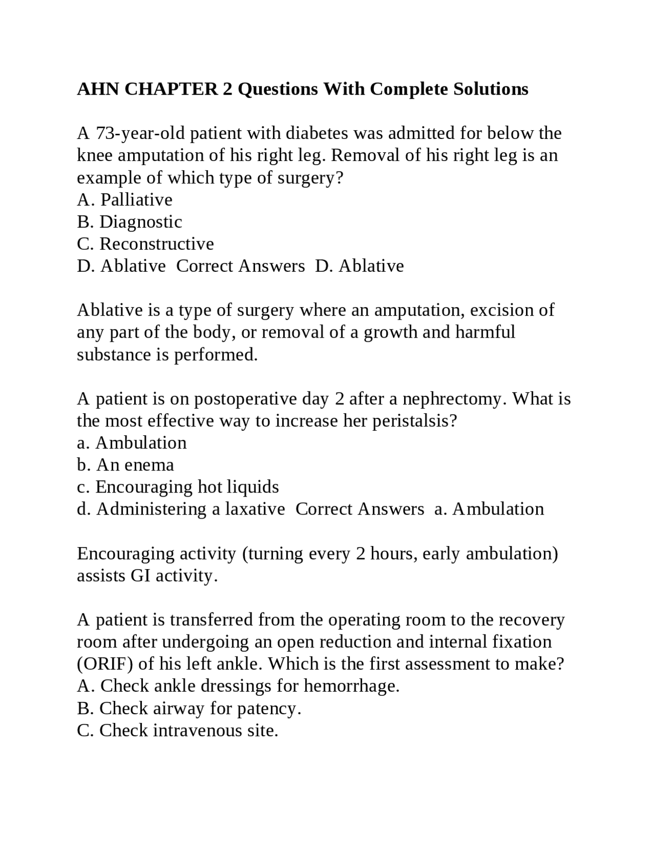 AHN CHAPTER 2 Questions With Complete Solutions | Exams Nursing | Docsity