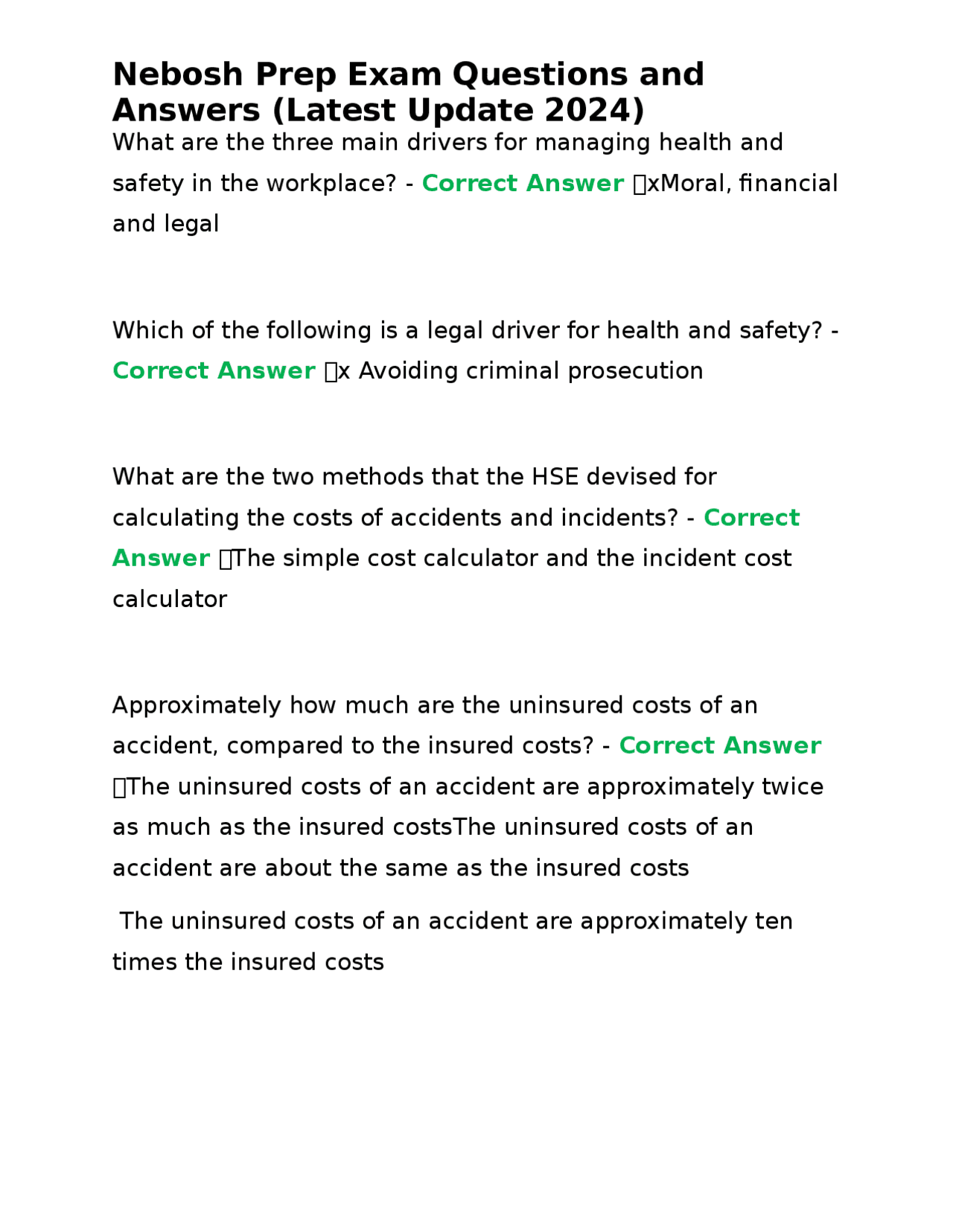 Nebosh Prep Exam Questions and Answers (Latest Update 2024) | Exams ...