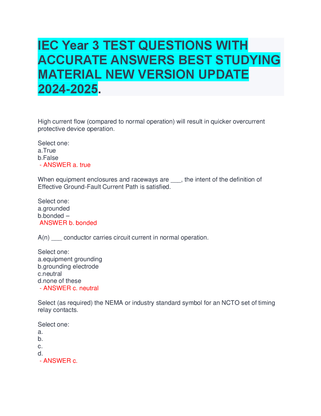 IEC Year 3 Test Questions with Accurate Answers: Best Studying Material ...