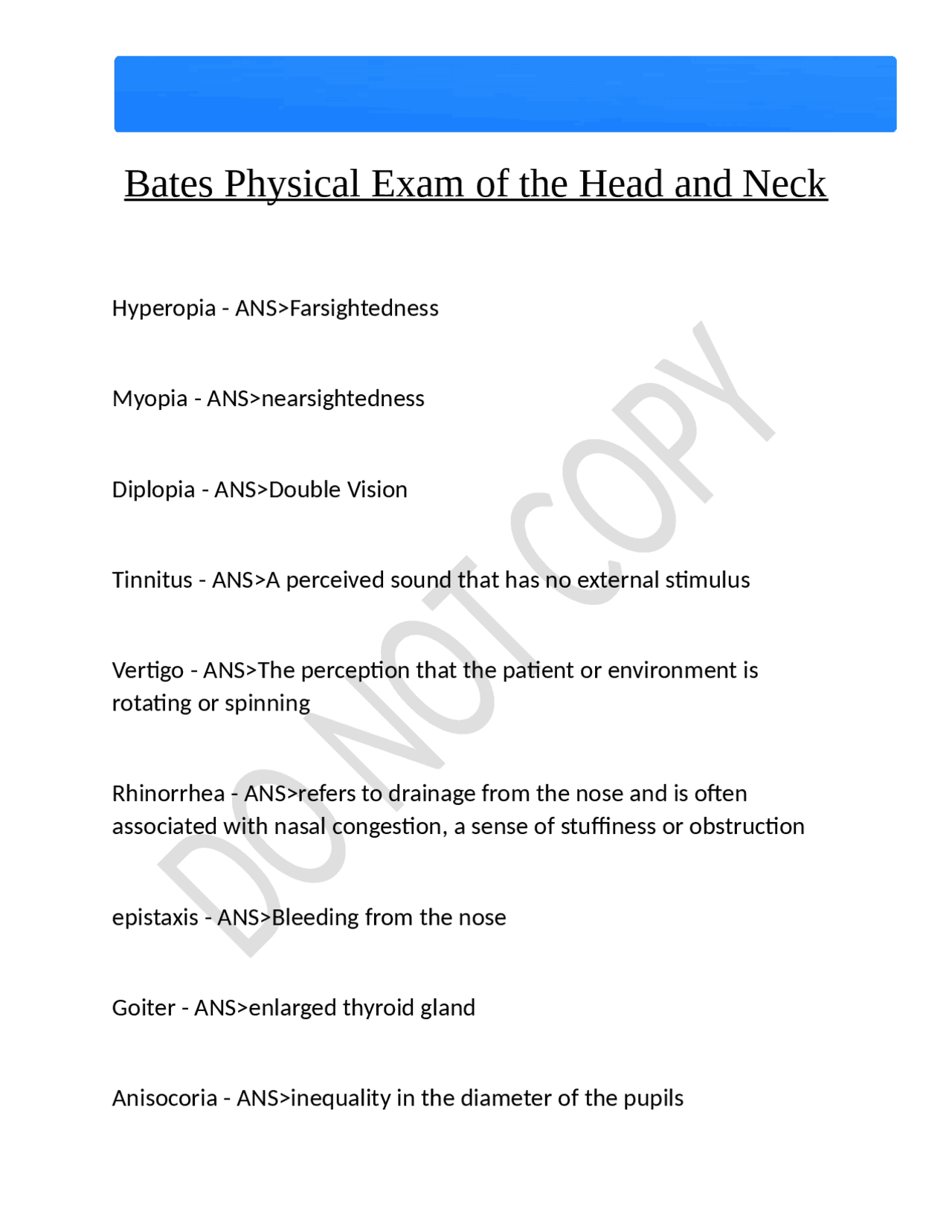 Bates Physical Exam of the Head and Neck 2024/2025 Detailed Questions ...