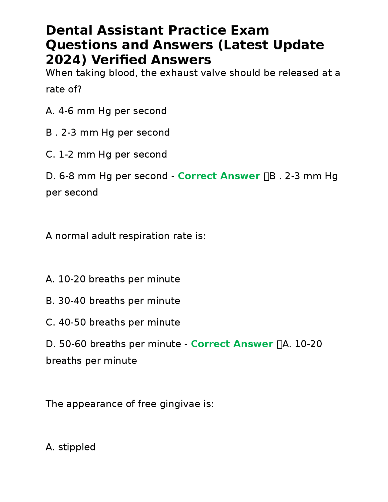 Dental Assistant Practice Exam Questions and Answers (Latest Update ...