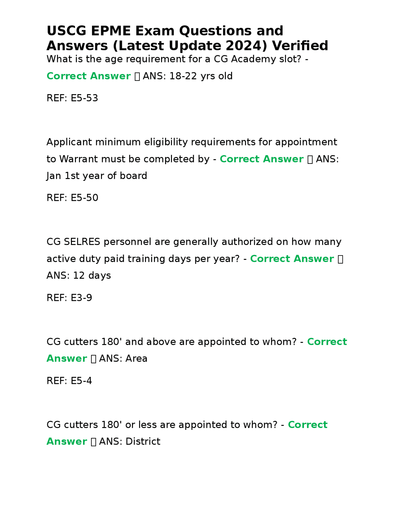 USCG EPME Exam Questions and Answers (Latest Update 2024) Verified ...