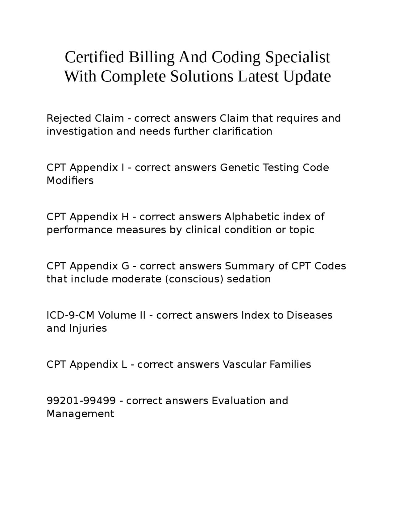 Certified Billing And Coding Specialist With Complete Solutions Latest ...