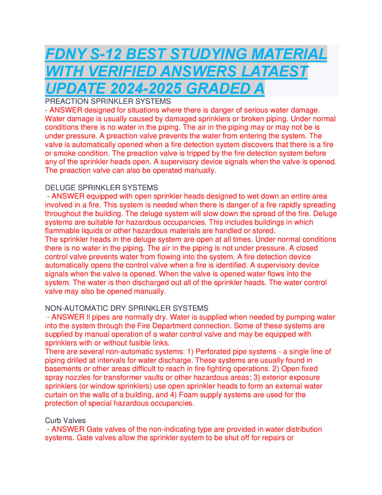 FDNY S-12 BEST STUDYING MATERIAL WITH VERIFIED ANSWERS LATAEST UPDATE ...