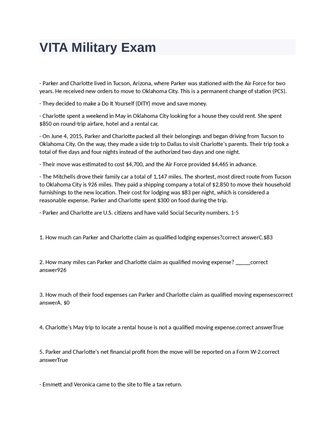 VITA Military Exam questions with correct answers | Exams Military ...