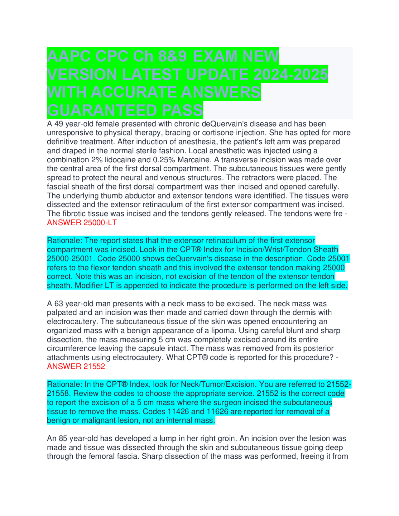 AAPC CPC EXAM NEW VERSION LATEST UPDATE 2024-2025 WITH ACCURATE ANSWERS ...