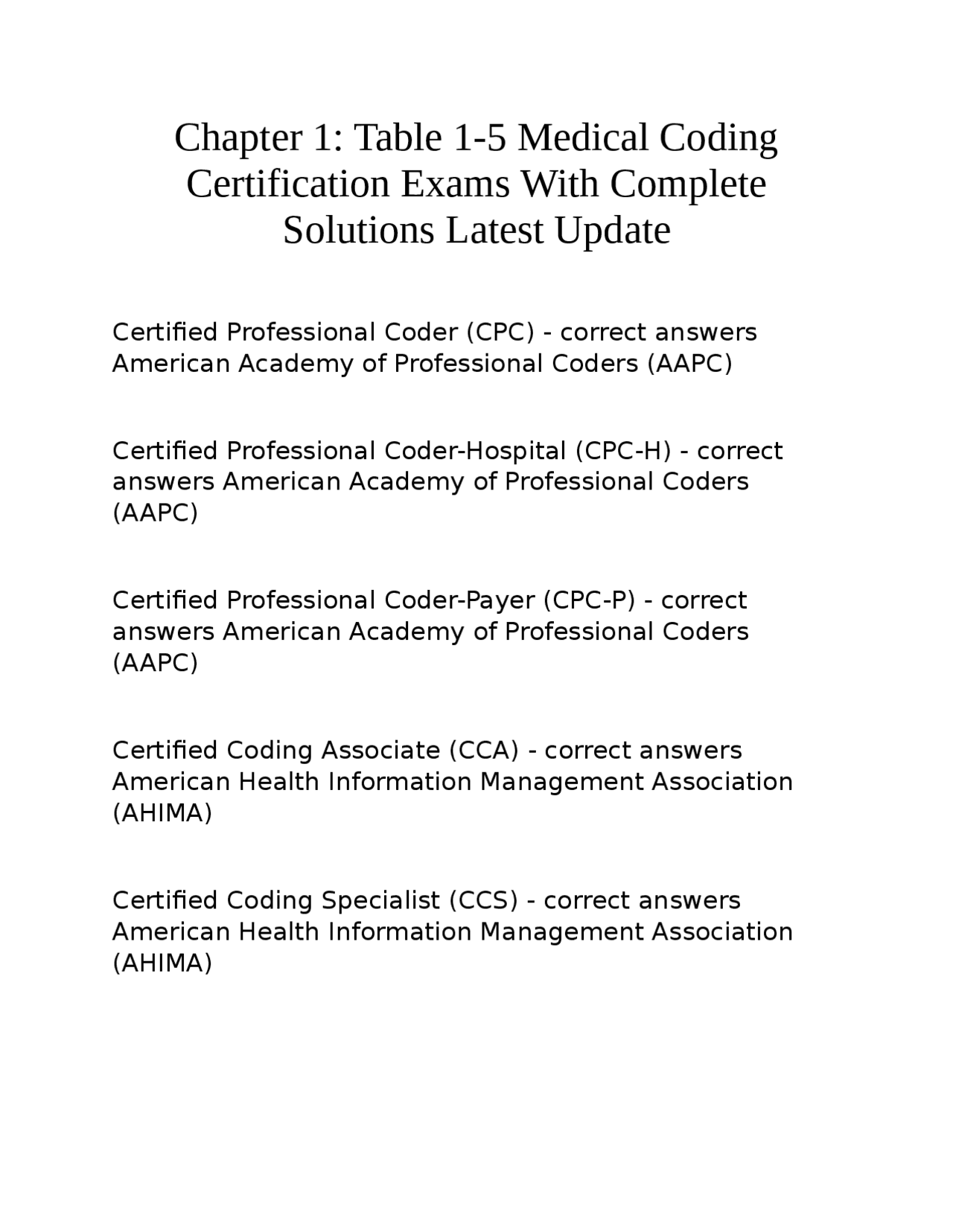 Chapter 1 Table 1-5 Medical Coding Certification Exams With Complete ...