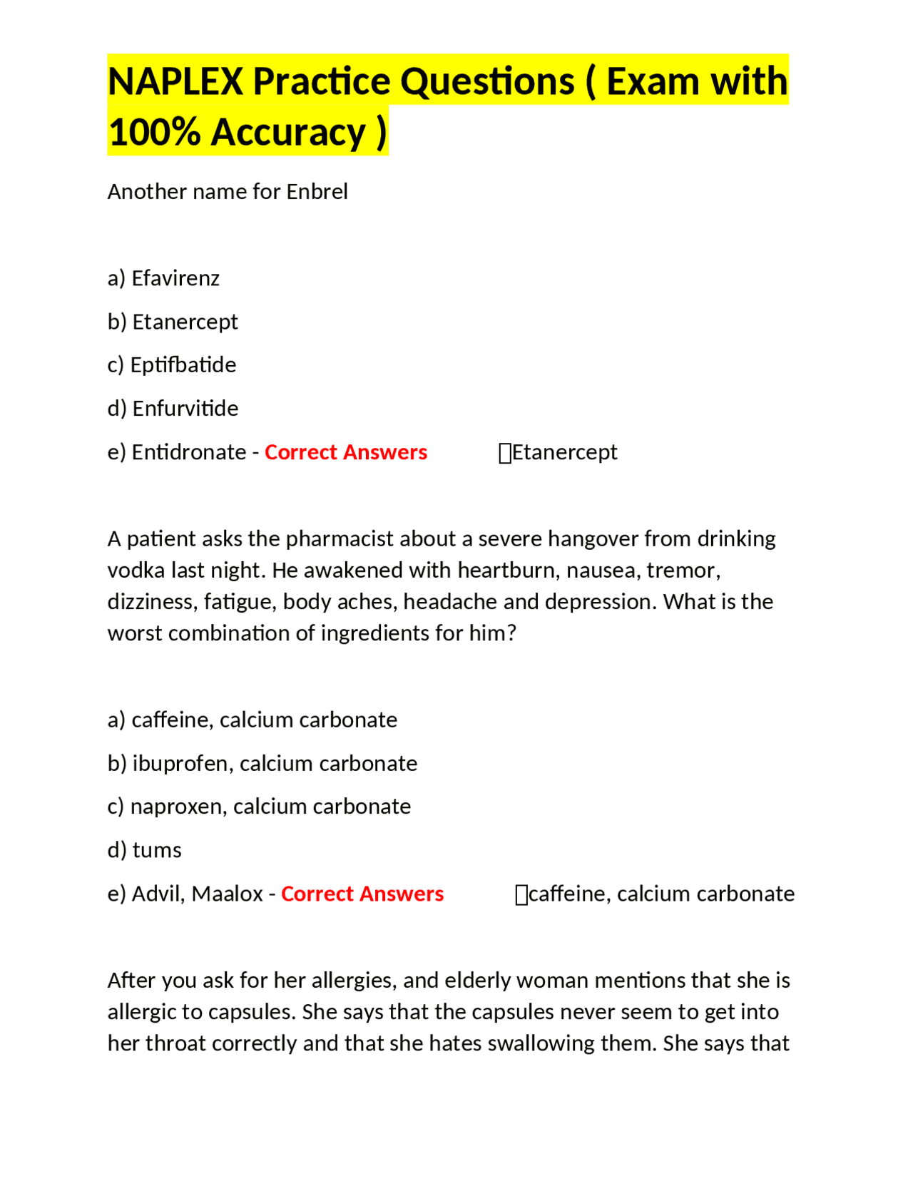 NAPLEX Practice Questions ( Exam with 100% Accuracy ) | Exams Nursing ...