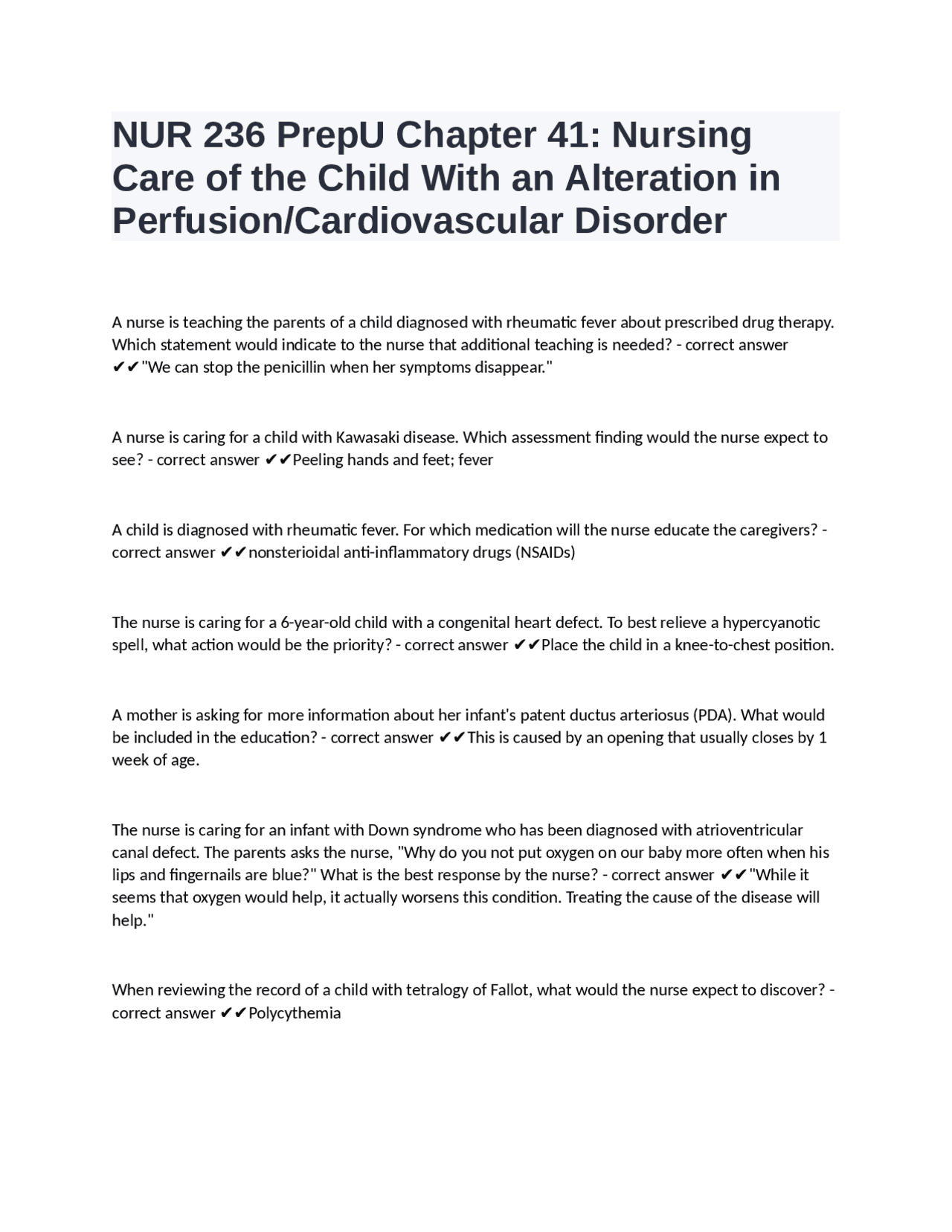 NUR 236 PrepU Chapter 41: Nursing Care of the Child With an Alteration ...