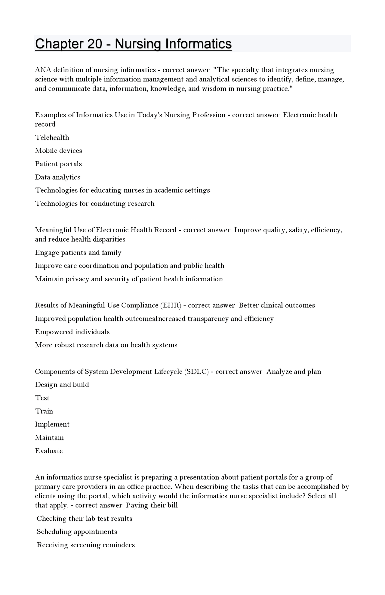 Chapter 20 - Nursing Informatics 2024/2025 Detailed Questions And Expert Answers | Exams Nursing ...