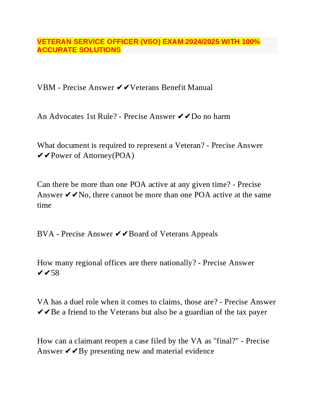 VETERAN SERVICE OFFICER (VSO) EXAM 2024/2025 WITH 100% ACCURATE ...