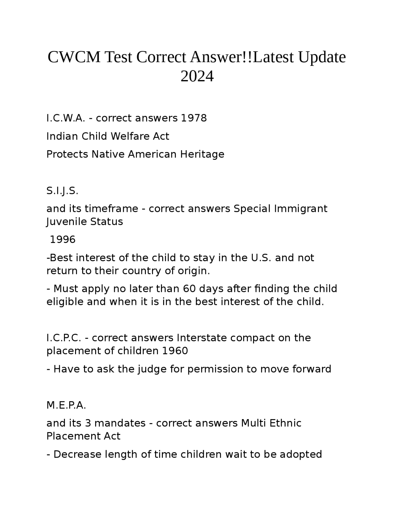 CWCM Test Correct Answer!!Latest Update 2024 | Exams Nursing | Docsity