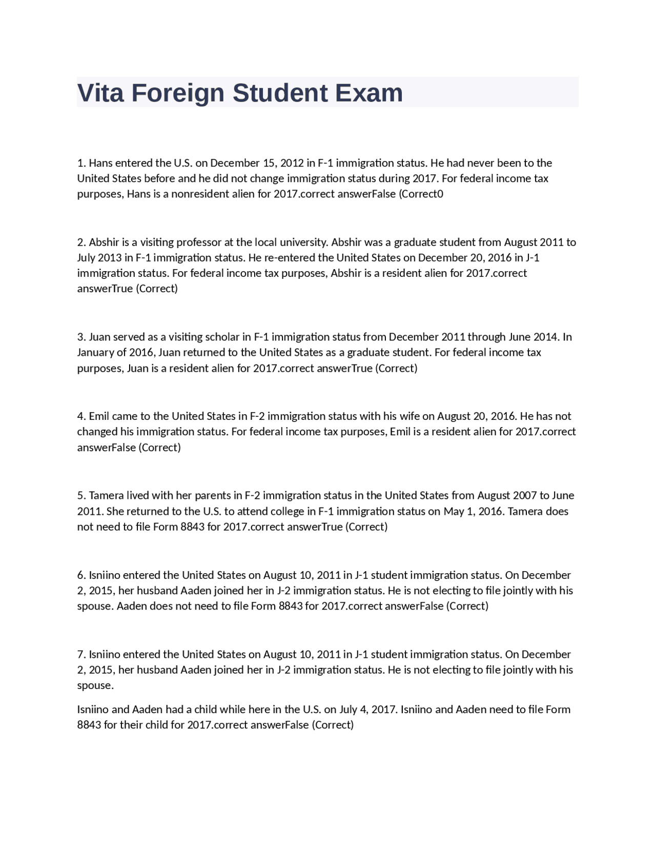 Vita Foreign Student Exam 2024 with correct answers | Exams Military ...