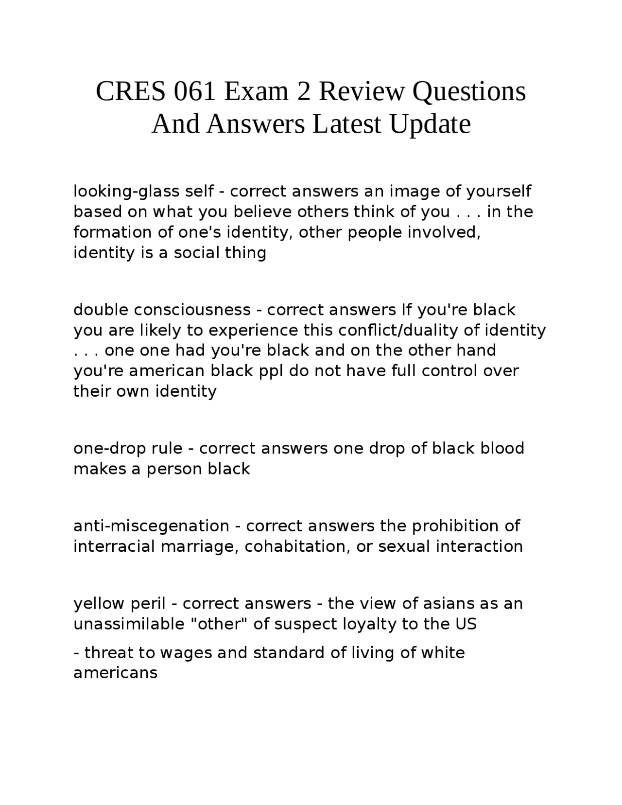 CRES 061 Exam 2 Review Questions And Answers Latest Update | Exams ...