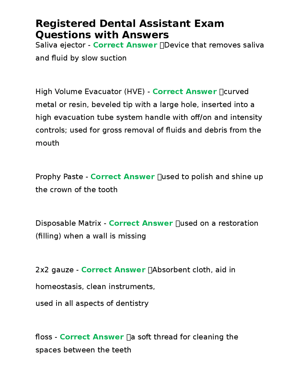 Registered Dental Assistant Exam Questions with Answers | Exams Nursing ...