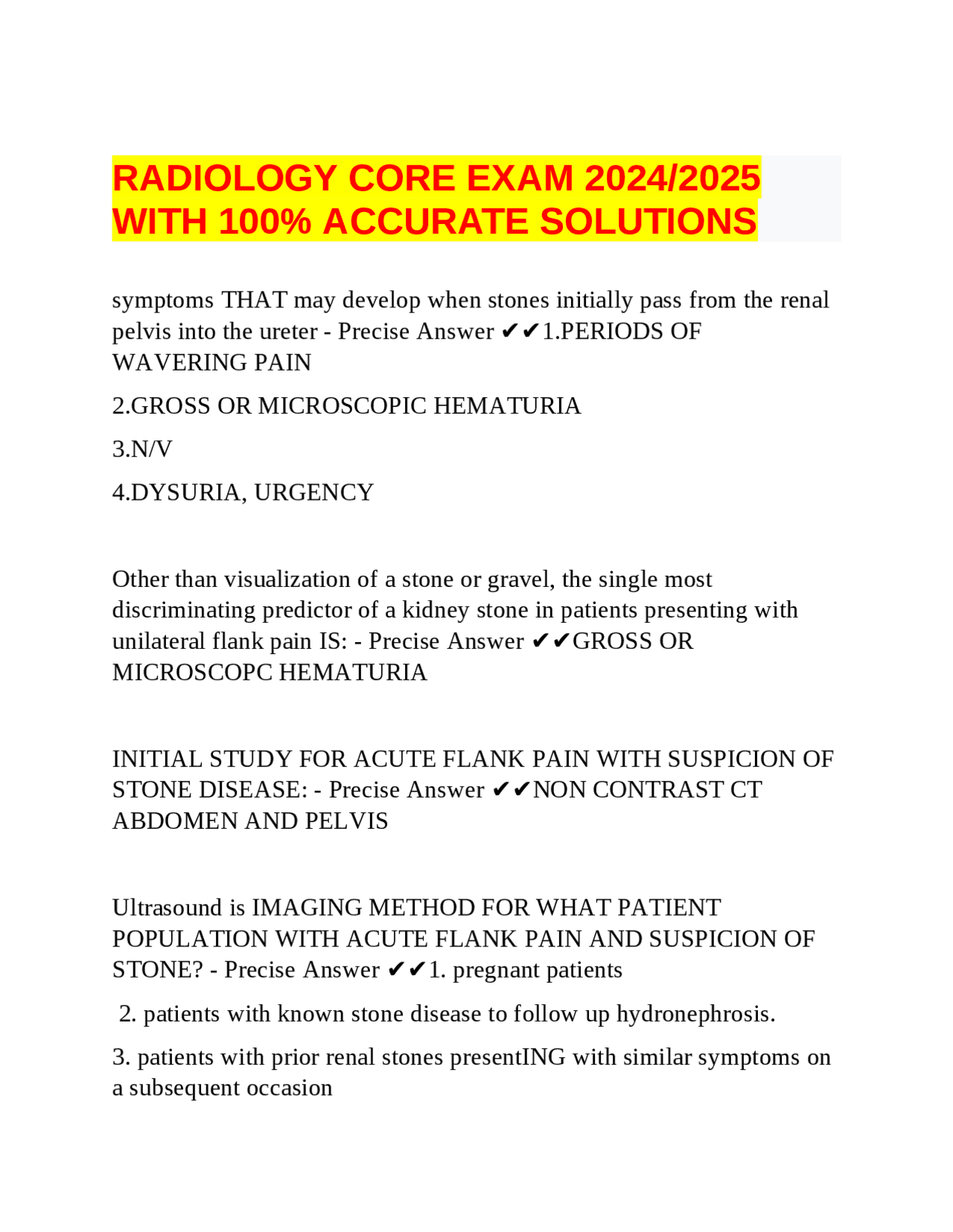 RADIOLOGY CORE EXAM 2024/2025 WITH 100% ACCURATE SOLUTIONS | Exams ...