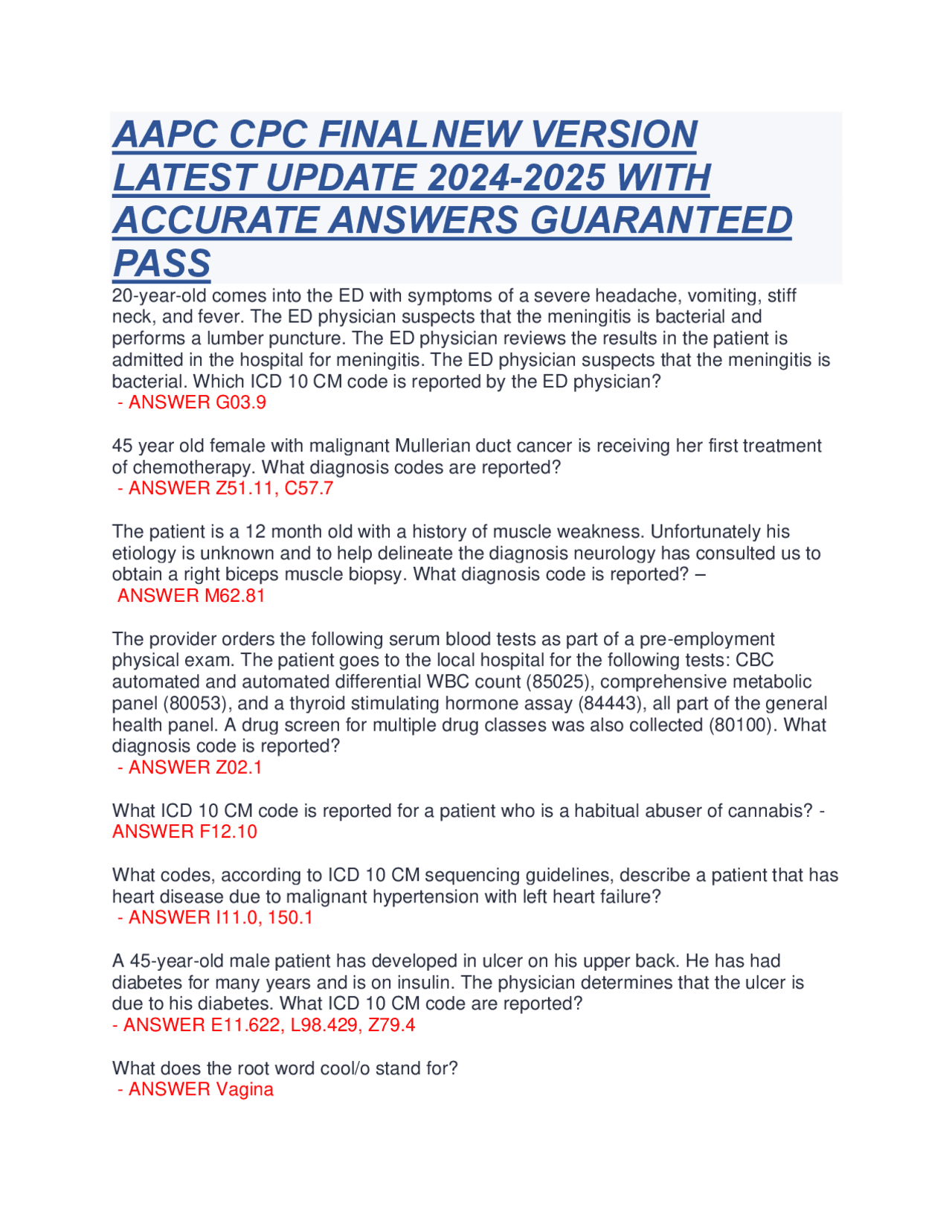 AAPC CPC FINAL NEW VERSION LATEST UPDATE 2024-2025 WITH ACCURATE ...