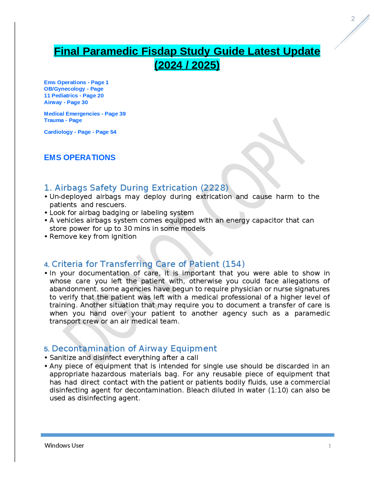 Final Paramedic Fisdap Study Guide Latest Update (2024 / 2025) | Exams ...