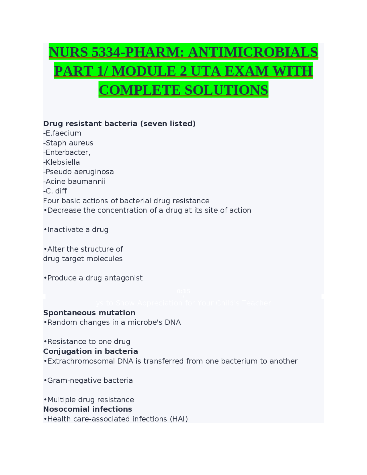 NURS 5334-PHARM: ANTIMICROBIALS PART 1/ MODULE 2 UTA EXAM WITH COMPLETE SOLUTIONS | Exams ...