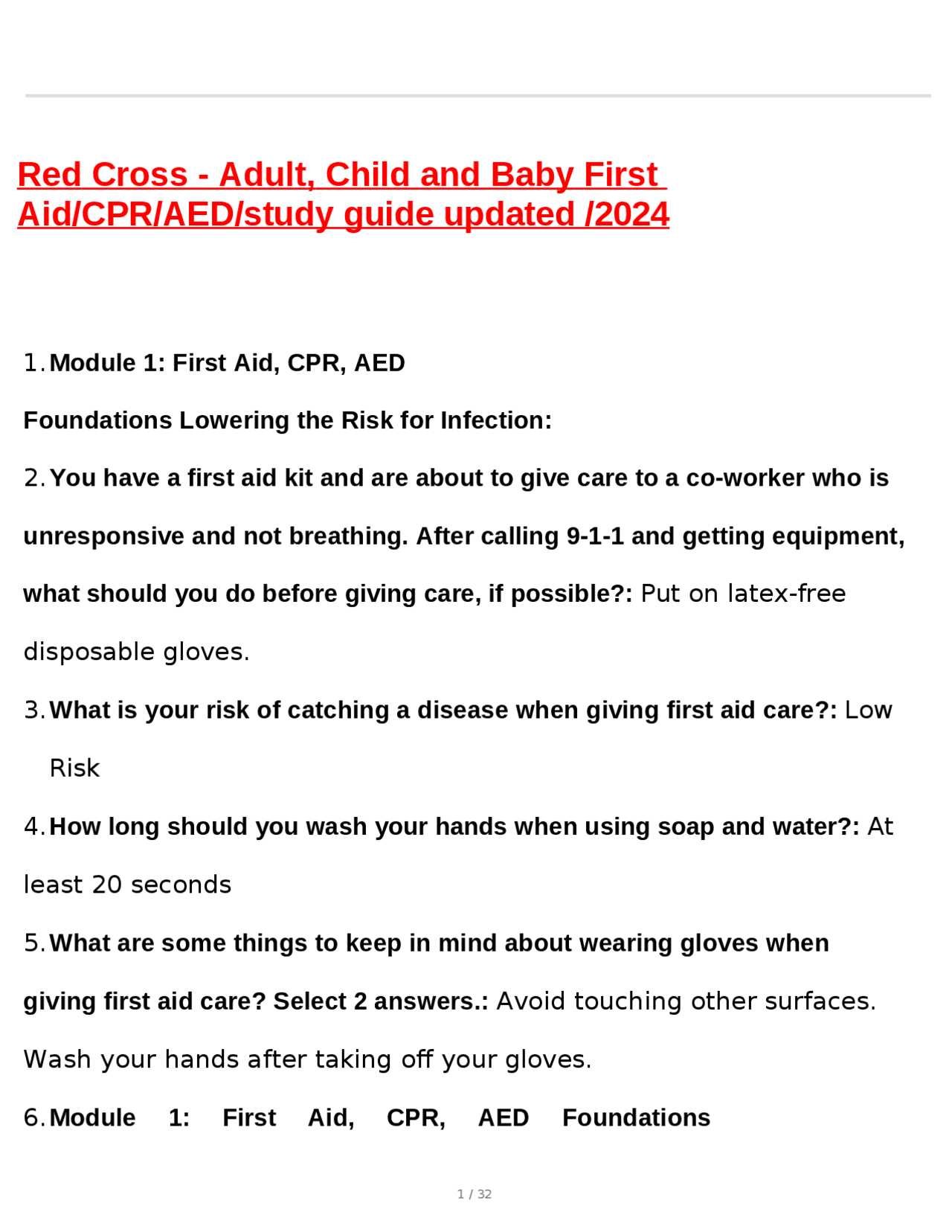 Red Cross - Adult, Child and Baby First Aid/CPR/AED/study guide updated ...