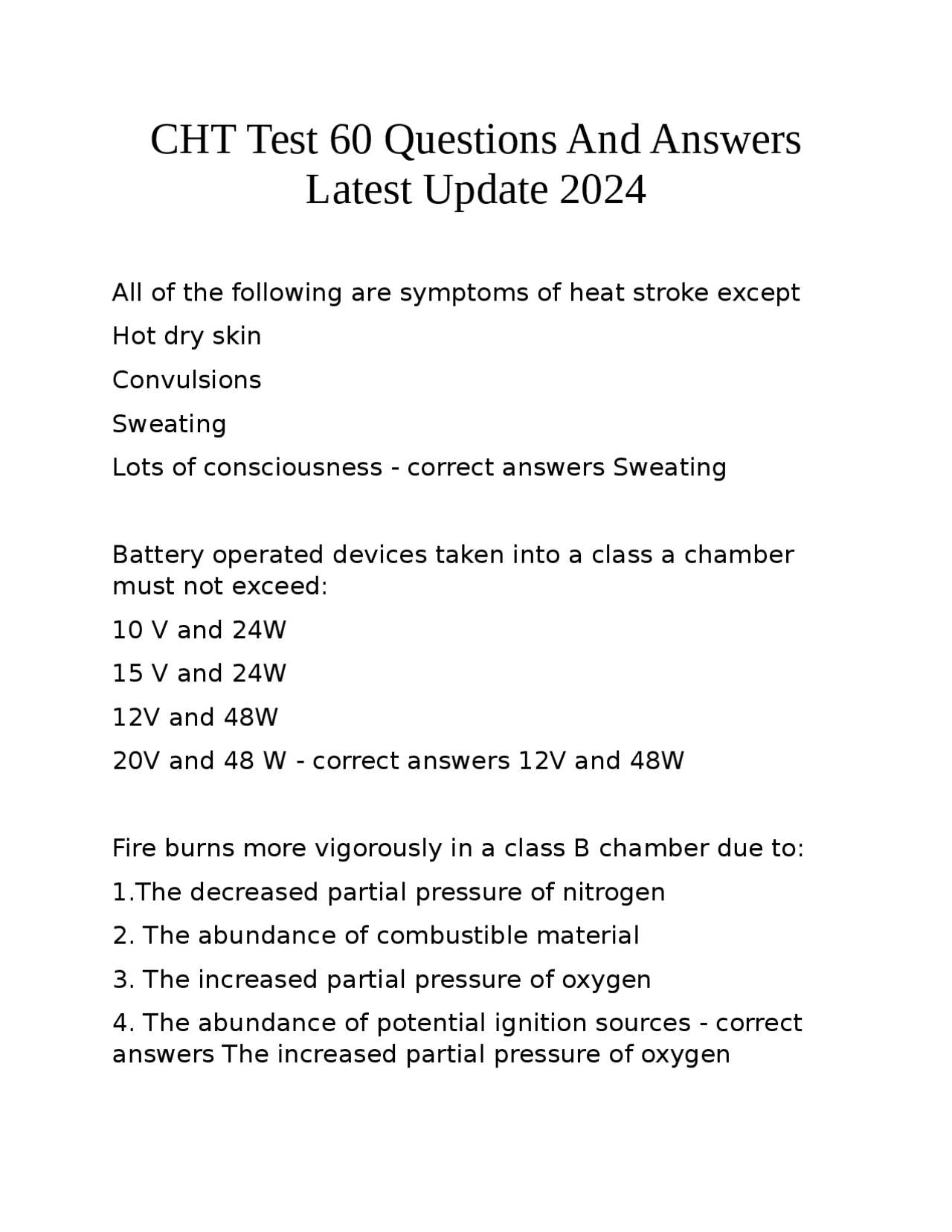 CHT Test 60 Questions And Answers Latest Update 2024 | Exams Nursing ...