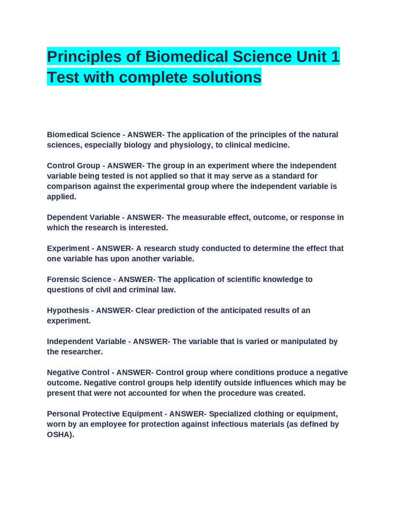 Principles Of Biomedical Science