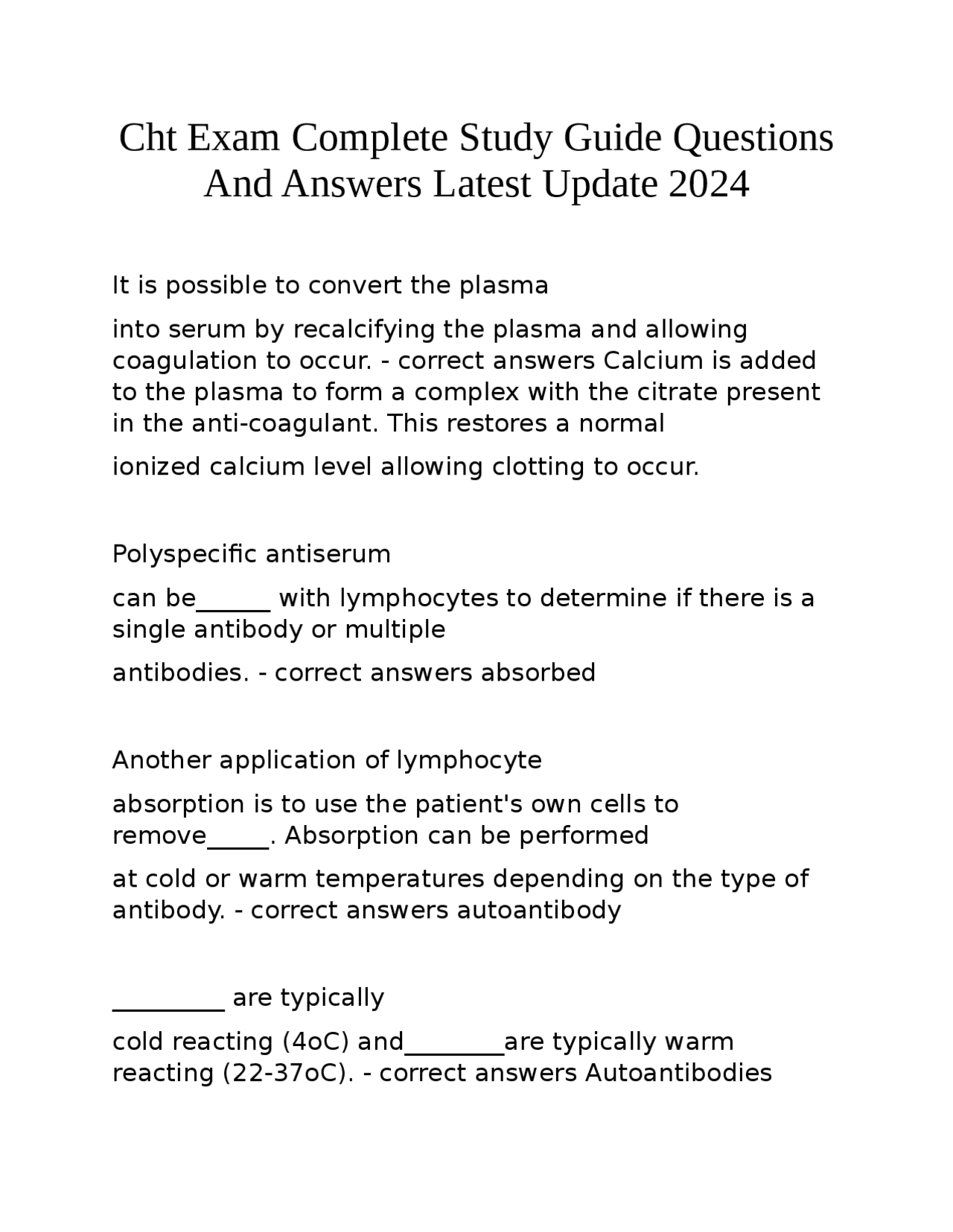 Cht Exam Complete Study Guide Questions And Answers Latest Update 2024 ...