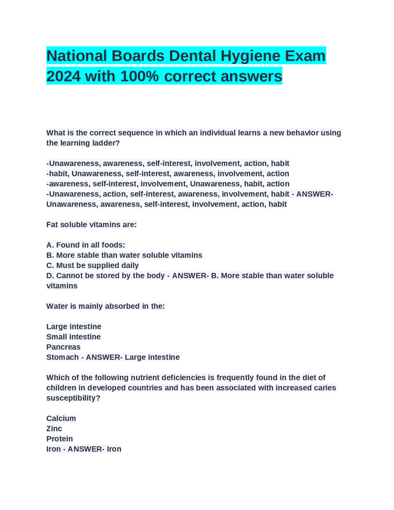 National Boards Dental Hygiene Exam 2024 with 100% correct answers.docx ...