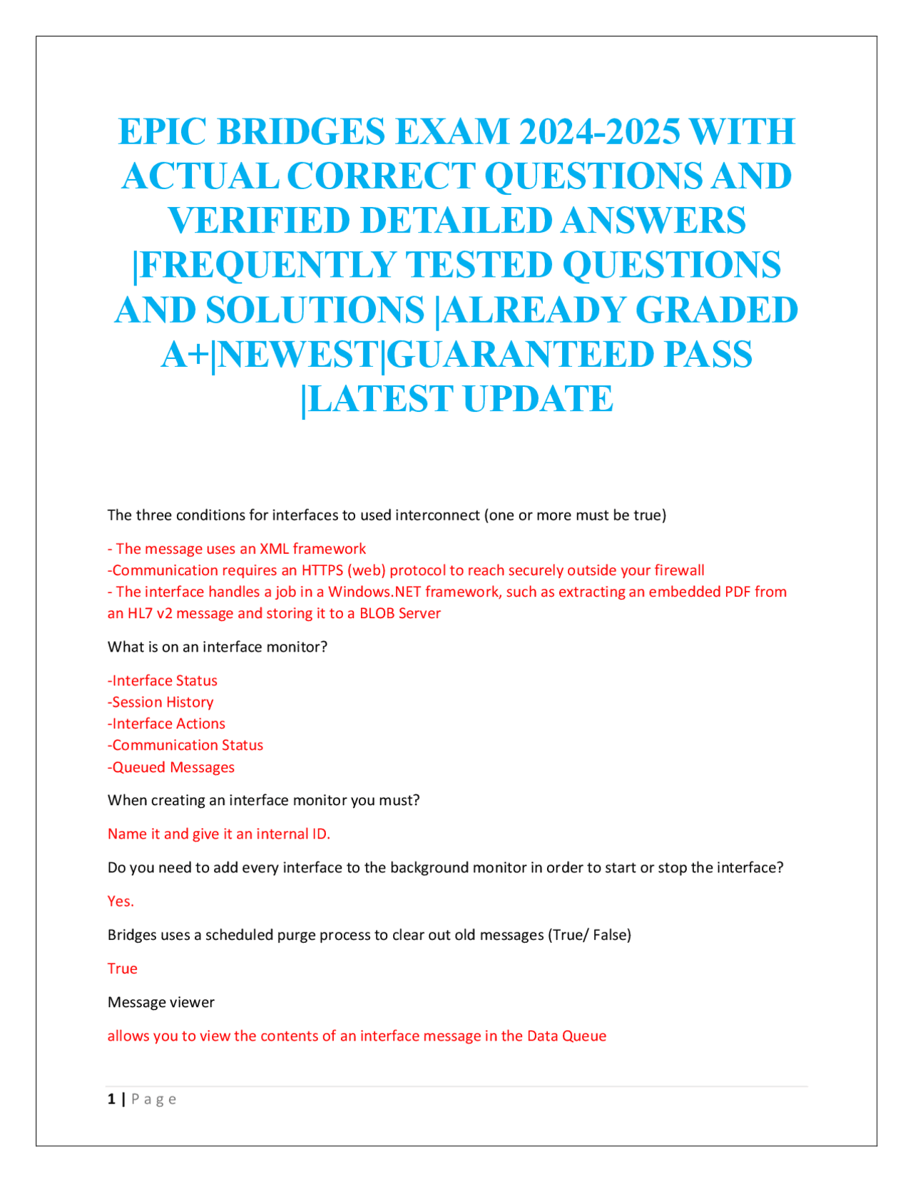 EPIC BRIDGES EXAM 2024-2025 | Exams Nursing | Docsity