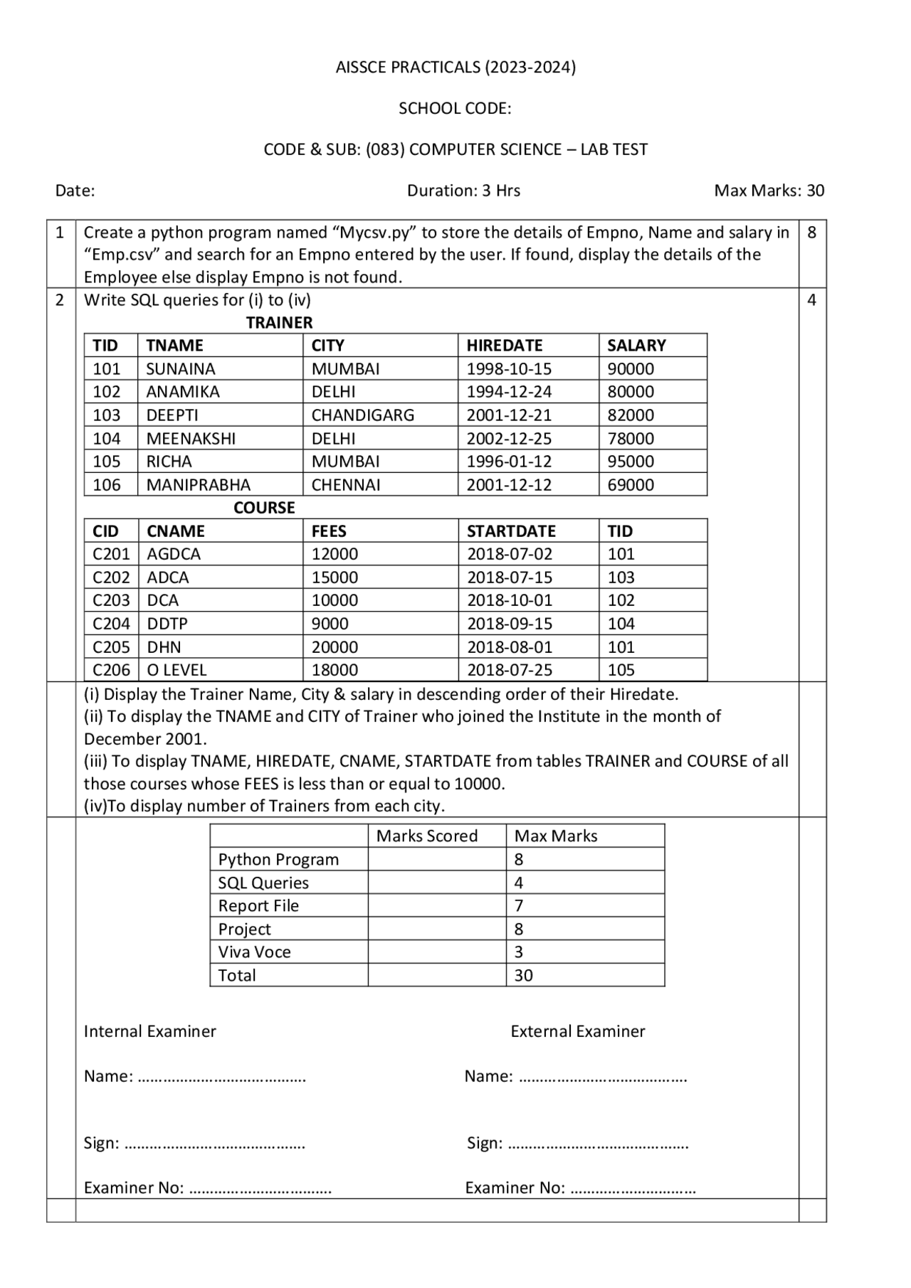 Computer Science – Class 12 – Practicals – Lab Test | Exams Computer ...
