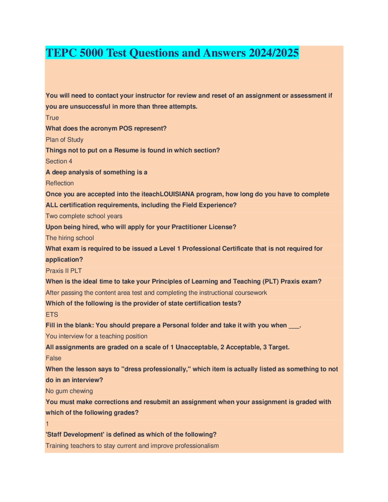 TEPC 5000 Test Questions and Answers 2024/2025 | Exams Business ...