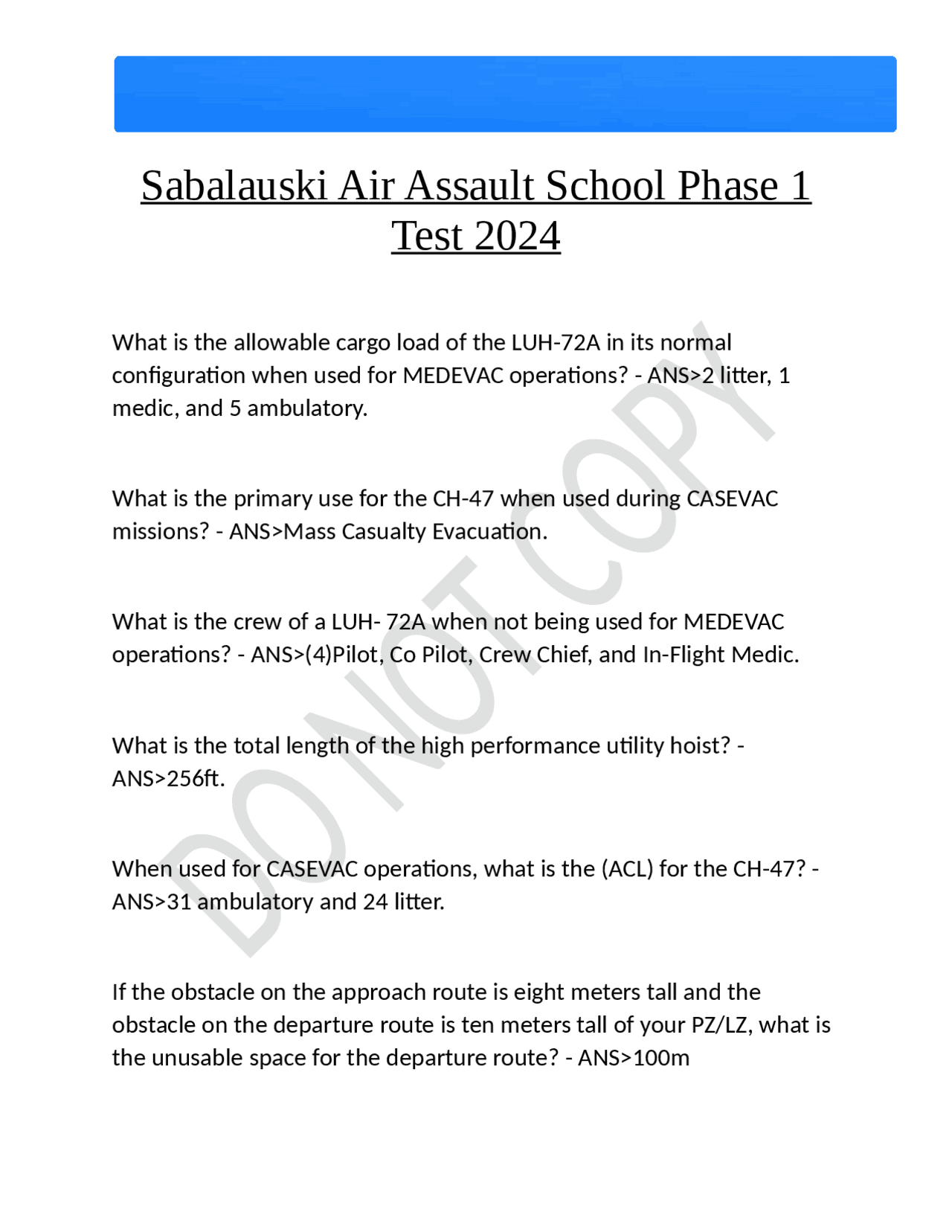 Sabalauski Air Assault School Phase 1 Test 2024/2025 Detailed Questions ...