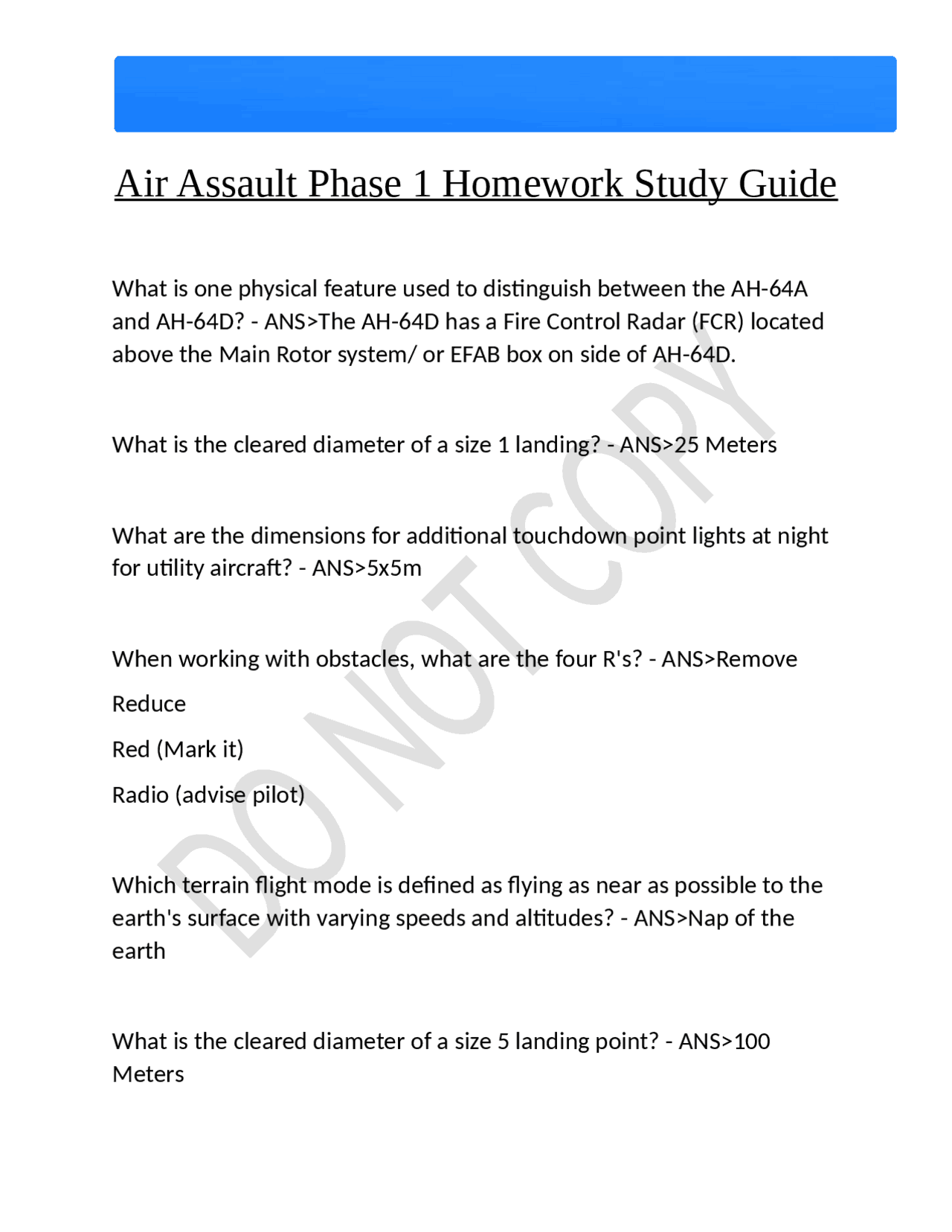 Air Assault Phase 1 Homework Study Guide 2024/2025 Detailed Questions ...