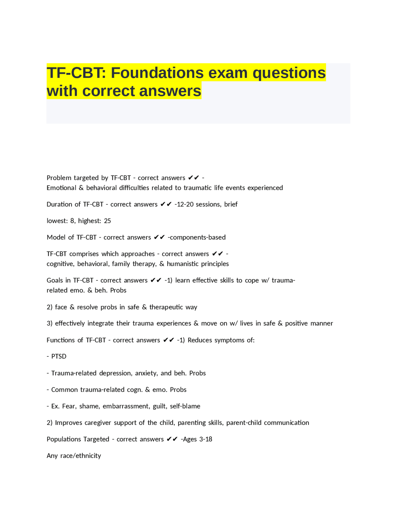 TF-CBT Foundations exam questions with correct answers. | Exams Nursing ...