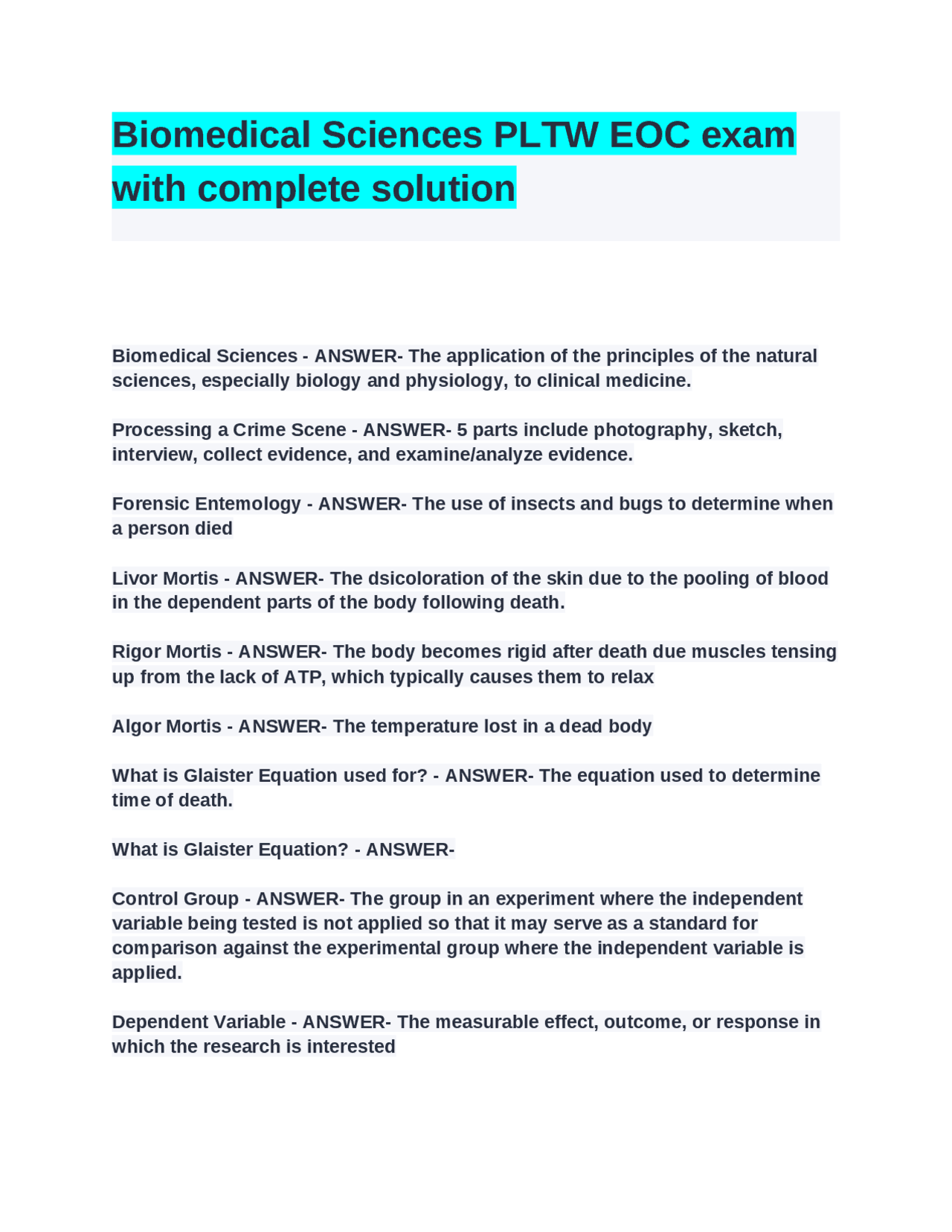 PLTW_ Biomedical Science Unit 1.1 review exam with complete solutions ...