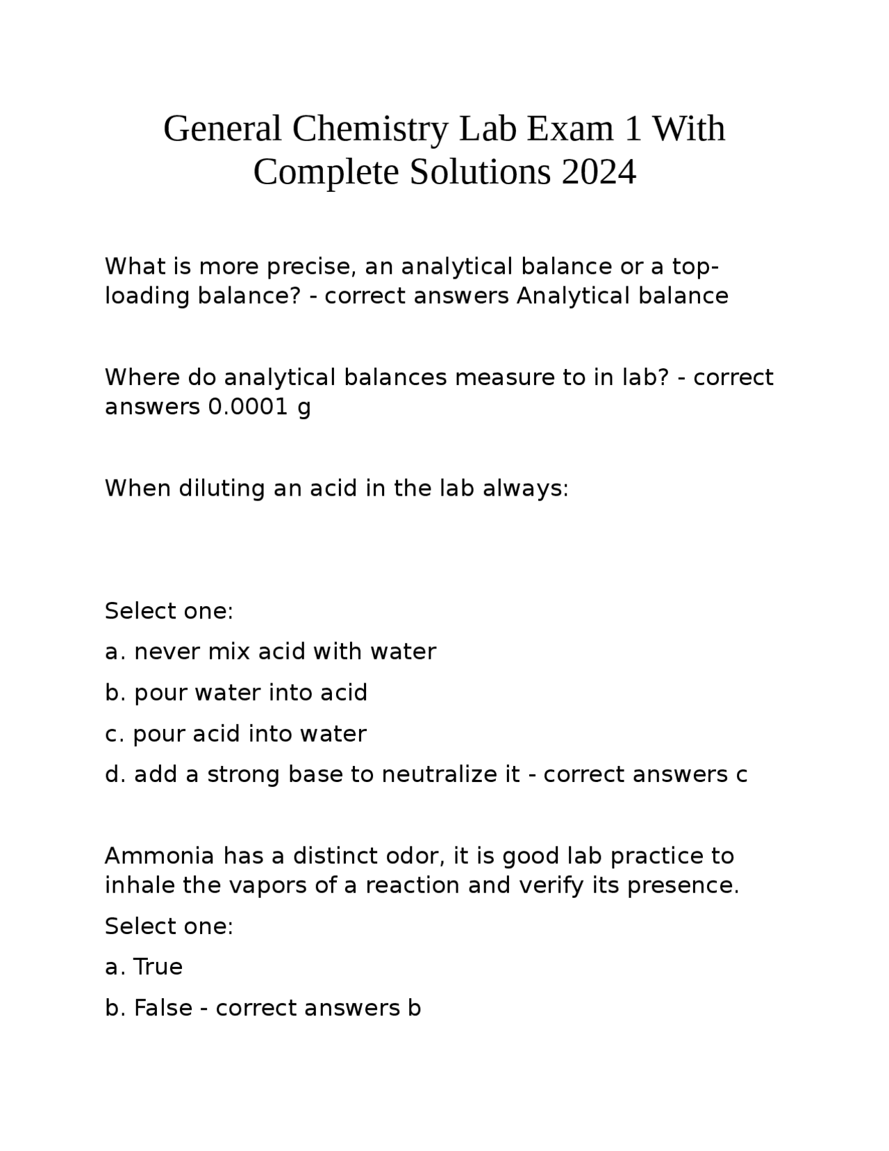 General Chemistry Lab Exam 1 With Complete Solutions 2024 | Exams ...