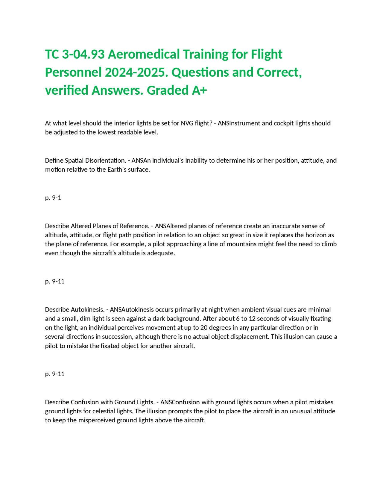 TC 3-04.93 Aeromedical Training for Flight Personnel 2024-25.Questions ...