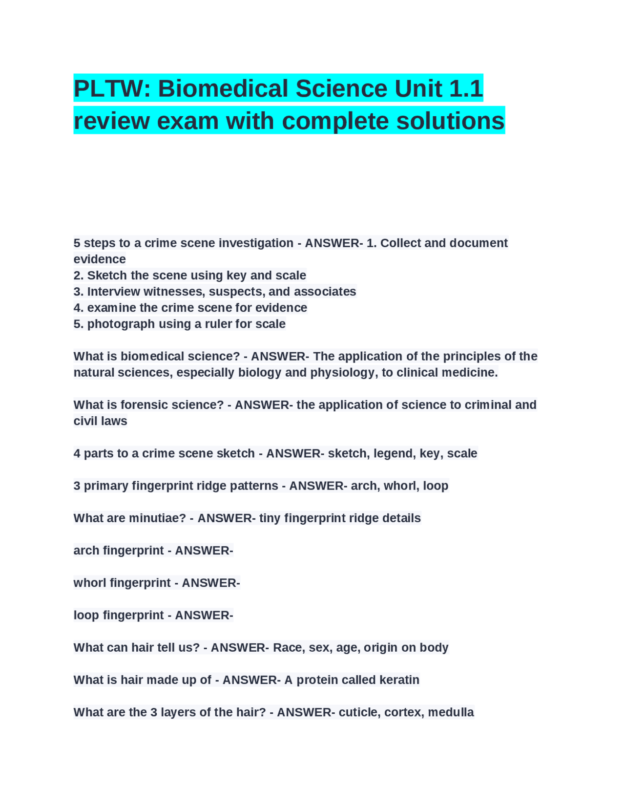 PLTW_ Biomedical Science Unit 1.1 review exam with complete solutions.docx | Exams Biomedical ...