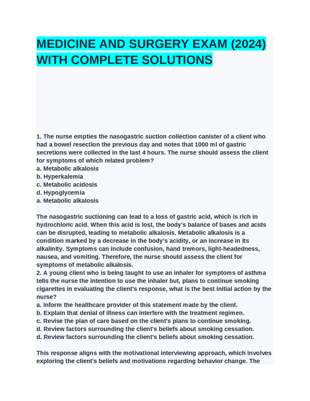 MEDICINE AND SURGERY EXAM (2024) WITH COMPLETE SOLUTIONS.docx | Exams ...