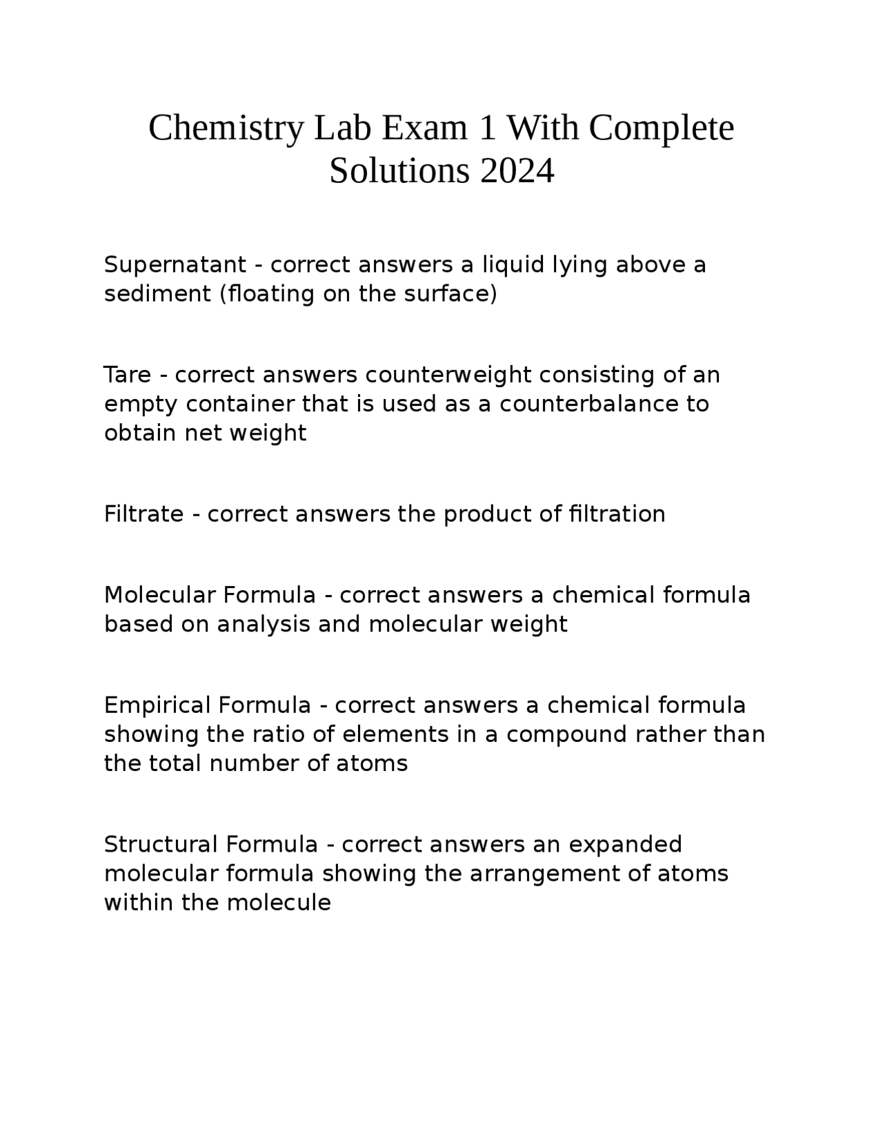 Chemistry Lab Exam 1 With Complete Solutions 2024 | Exams Chemistry ...