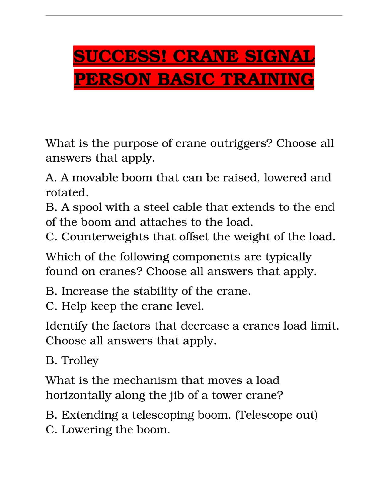 SUCCESS! CRANE SIGNAL PERSON BASIC TRAINING | Exams Nursing | Docsity