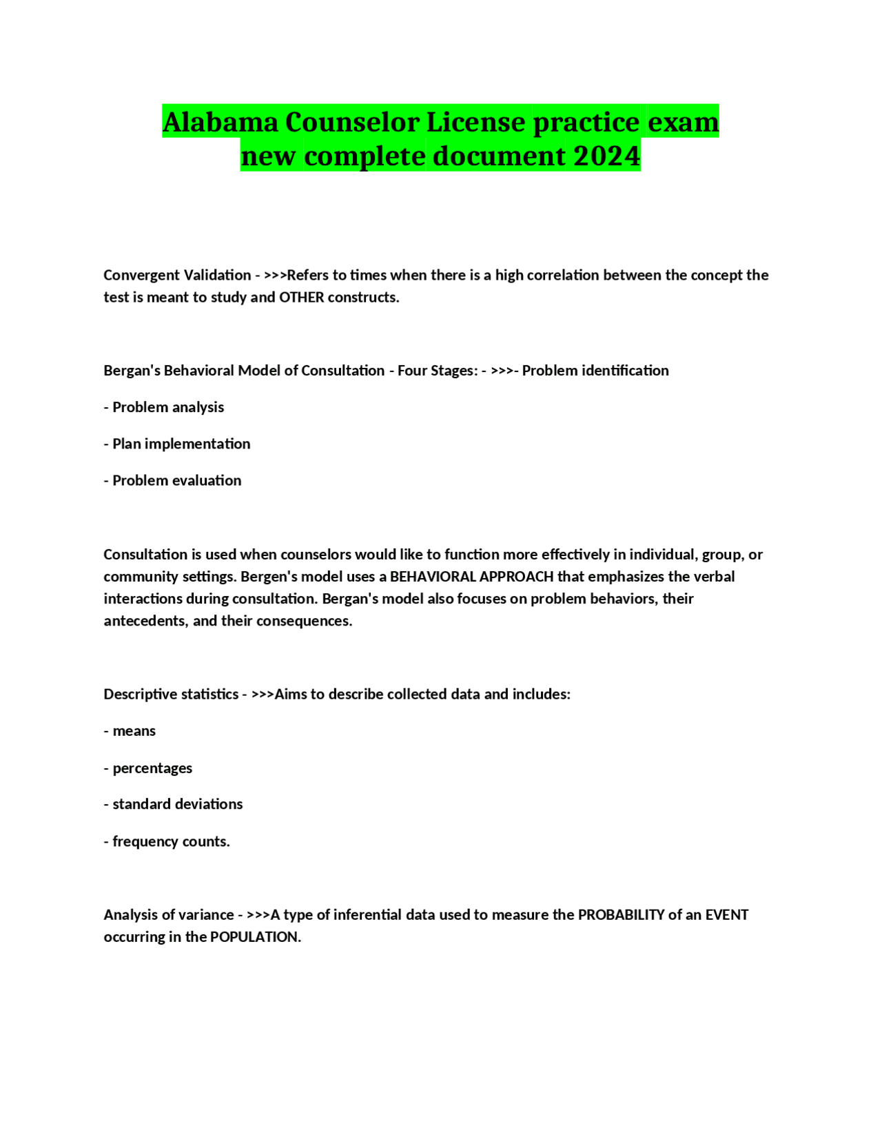 Alabama Counselor License practice exam new complete document 2024 ...